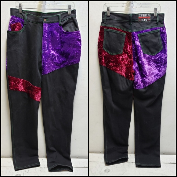 Vintage | Jeans | Vintage 9s Style Us Blue Purplered Velvet Patch Black ...